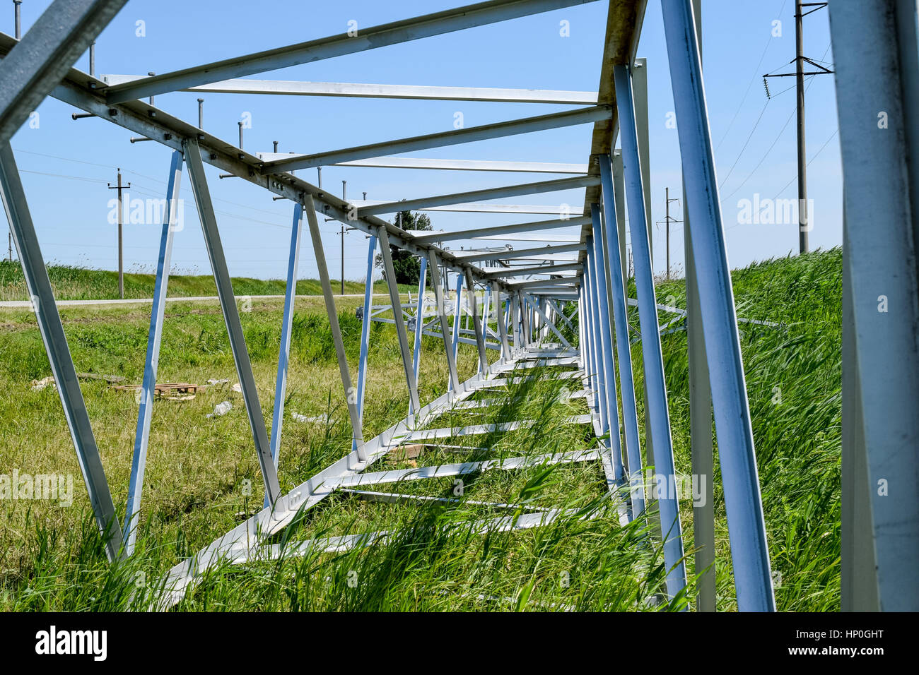 Power line support, insulators and wires. Appearance of a design ...