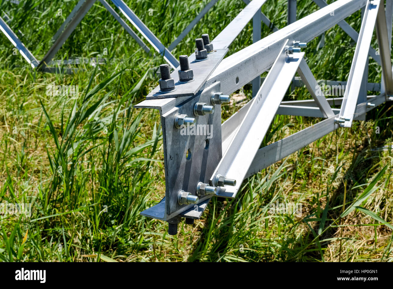 Power line support, insulators and wires. Appearance of a design ...