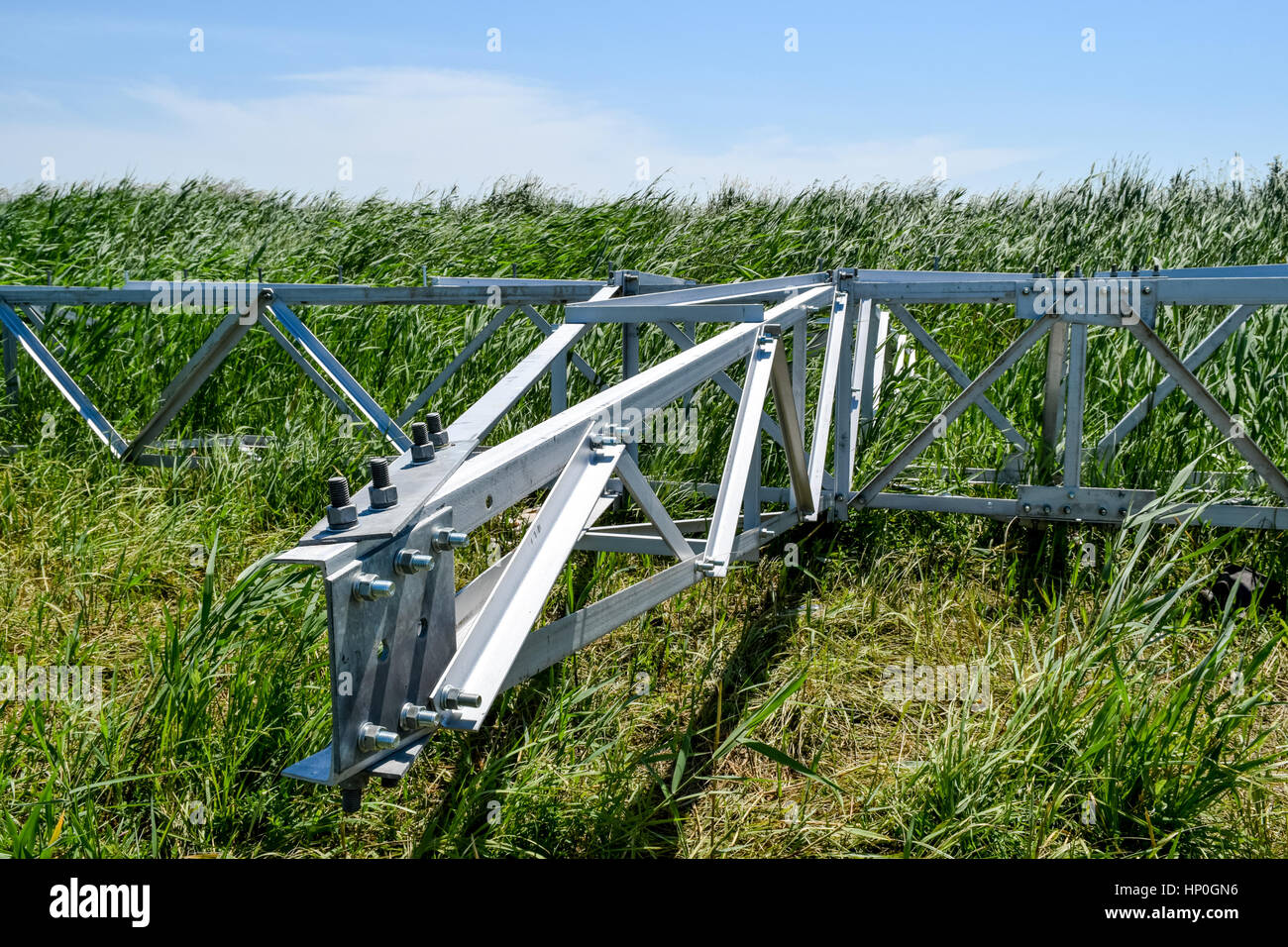 Power line support, insulators and wires. Appearance of a design ...