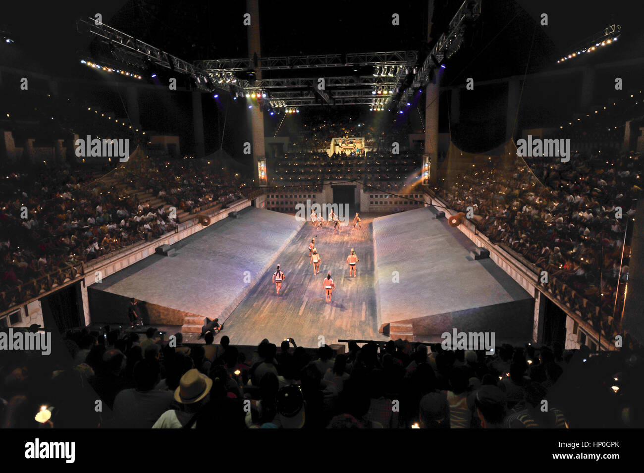 Ancient Mayan ball game show at Xcaret park in Riviera Maya Stock Photo ...