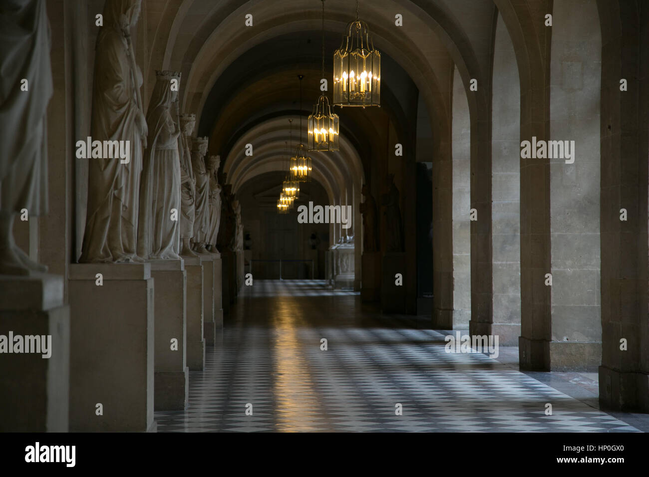 Statues hall at the Palace of Versailles Stock Photo - Alamy