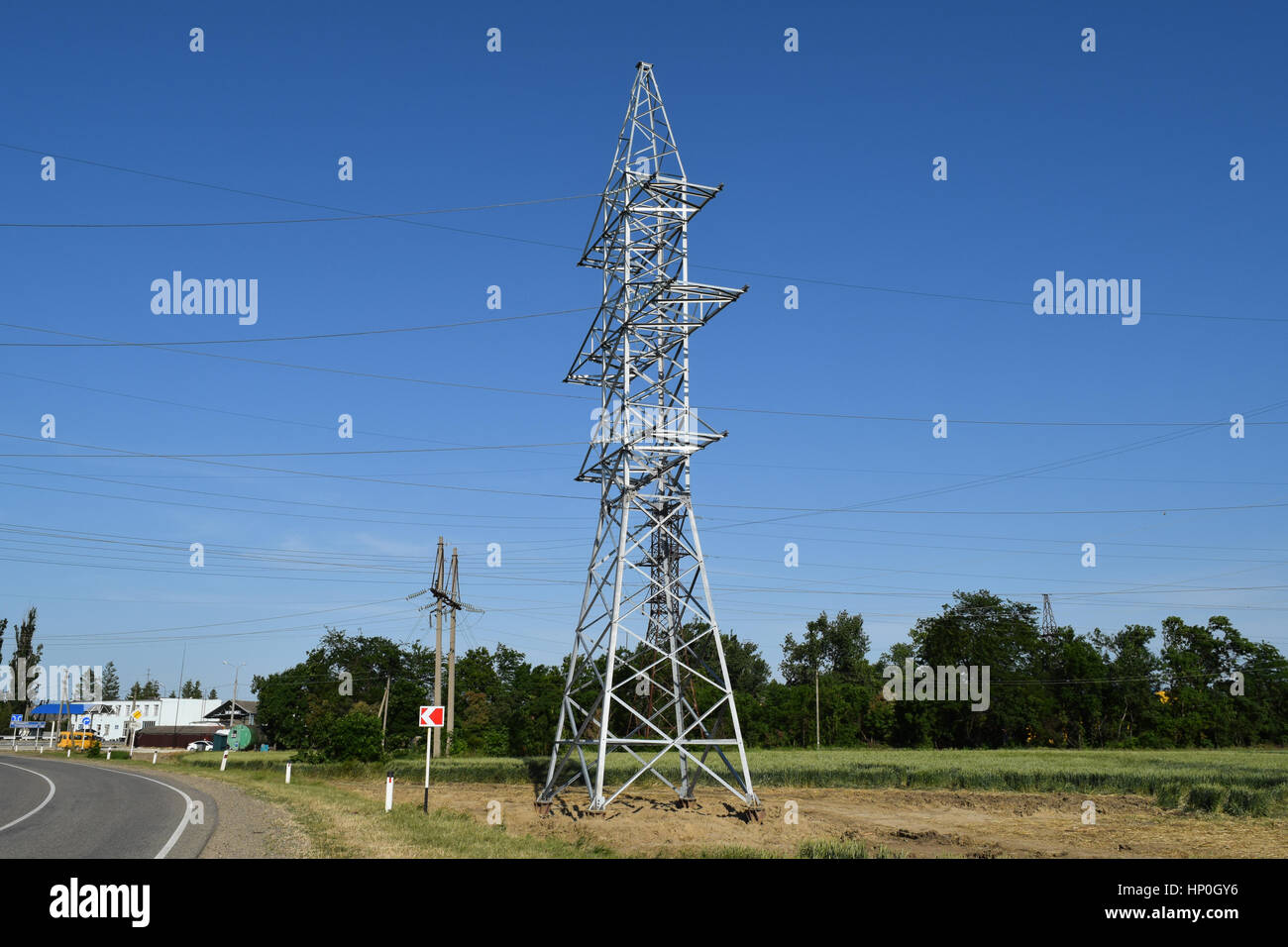Power line support, insulators and wires. Appearance of a design ...