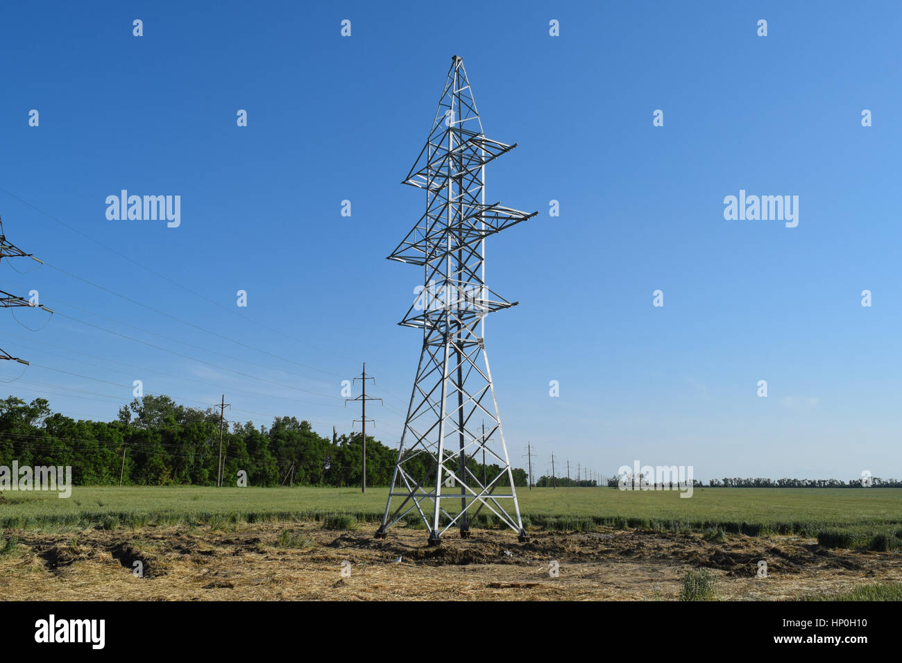Power line support, insulators and wires. Appearance of a design ...