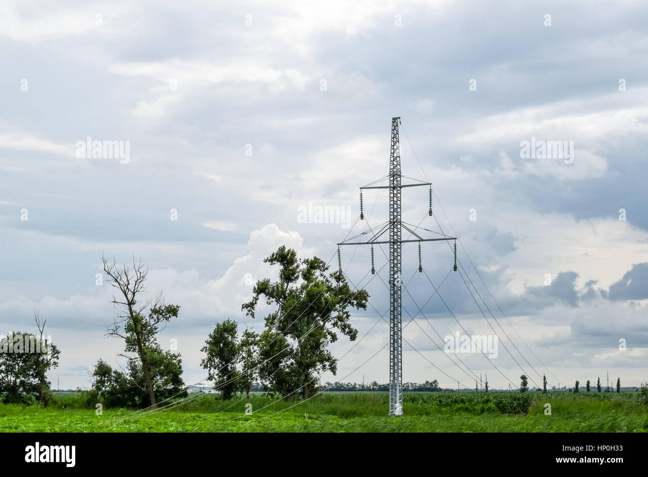 Power line support, insulators and wires. Appearance of a design ...