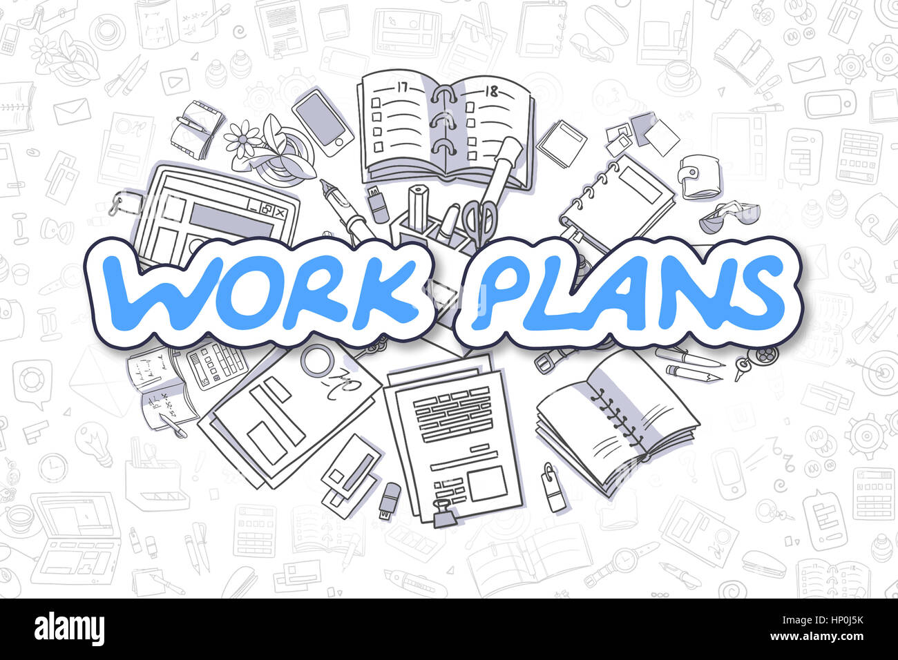 Work Plans - Cartoon Blue Text. Business Concept Stock Photo - Alamy