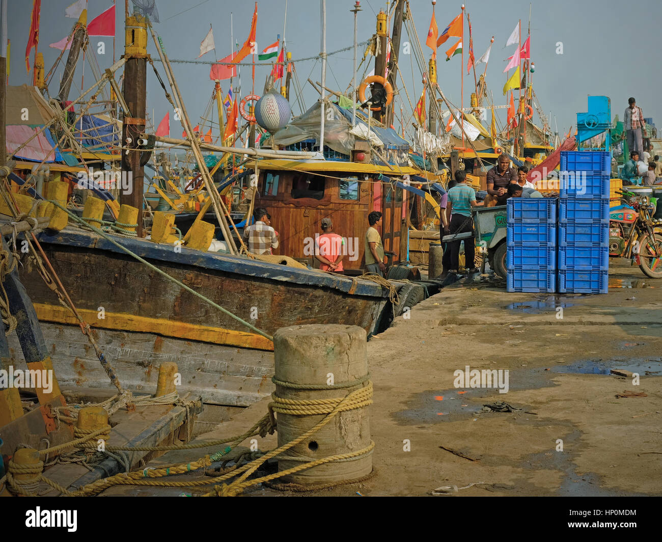 Part of the large fishing fleet in dock on Diu Island in Gujarat state ...