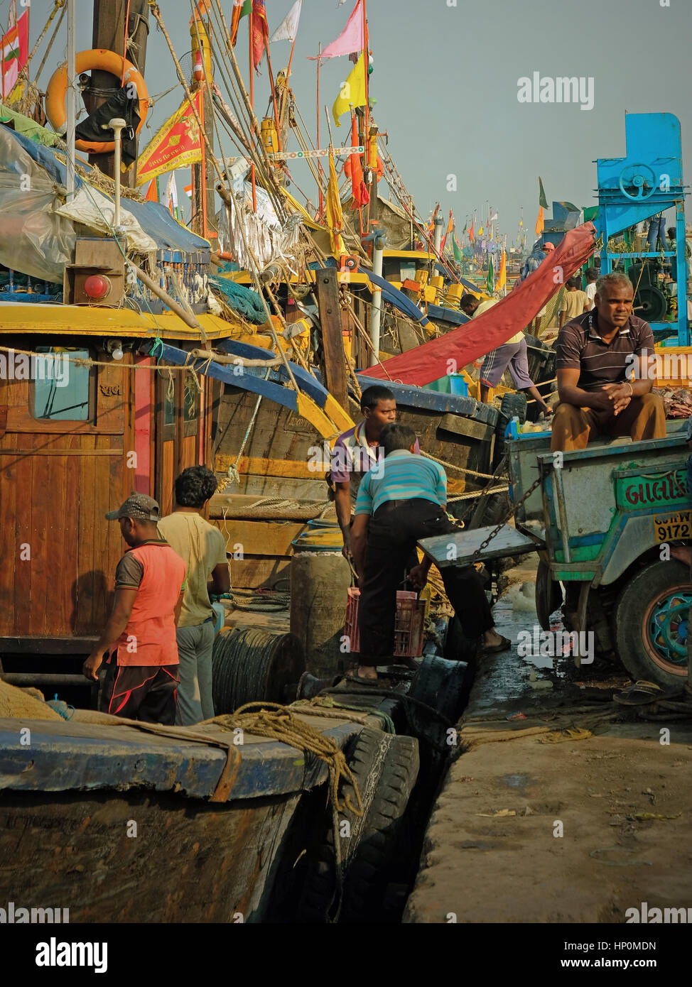 Part of the large fishing fleet in dock on Diu Island in Gujarat state ...