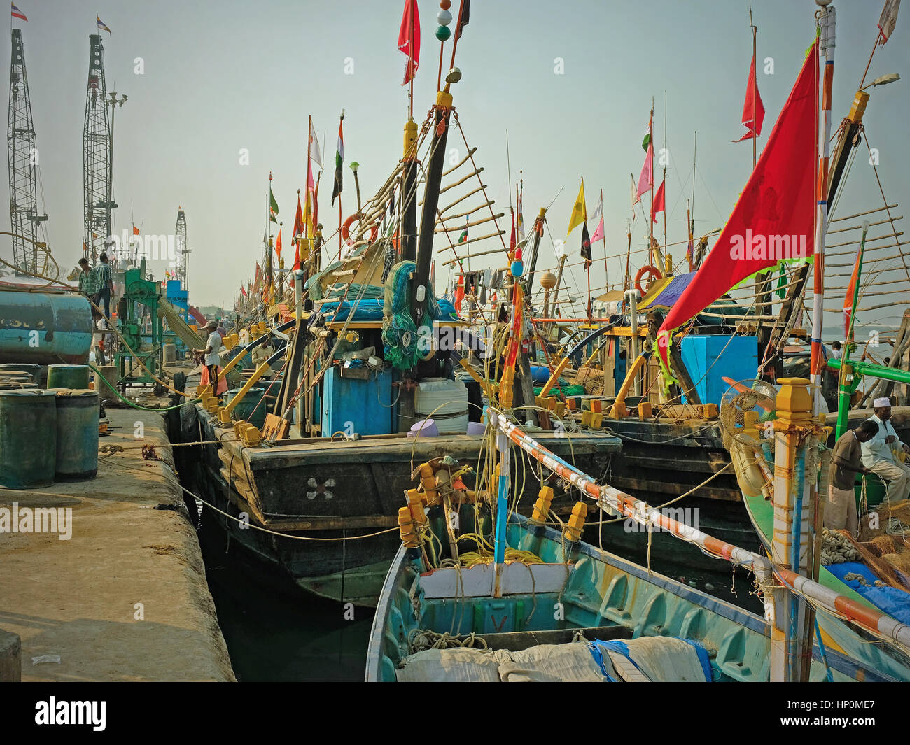 Part of the large fishing fleet in dock on Diu Island in Gujarat state ...