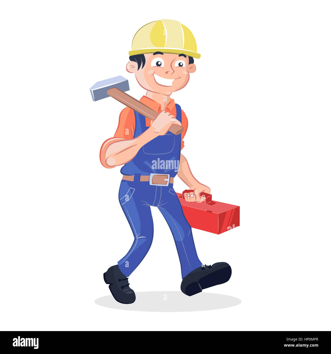 Vector illustration of a worker holding a big hummer and a red box ...