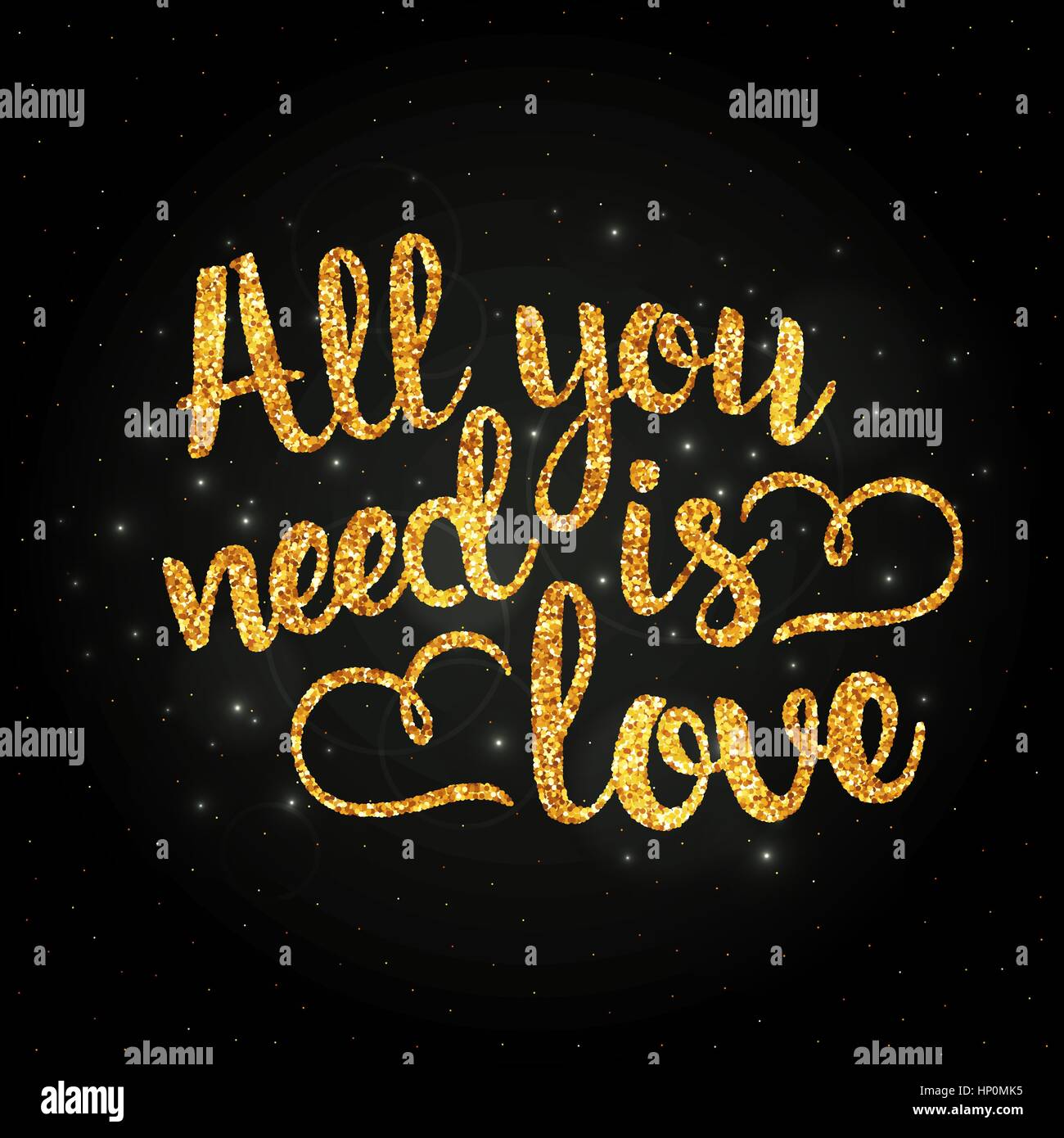 All You Need Is Love Golden Handwritten Lettering Modern Vector Hand