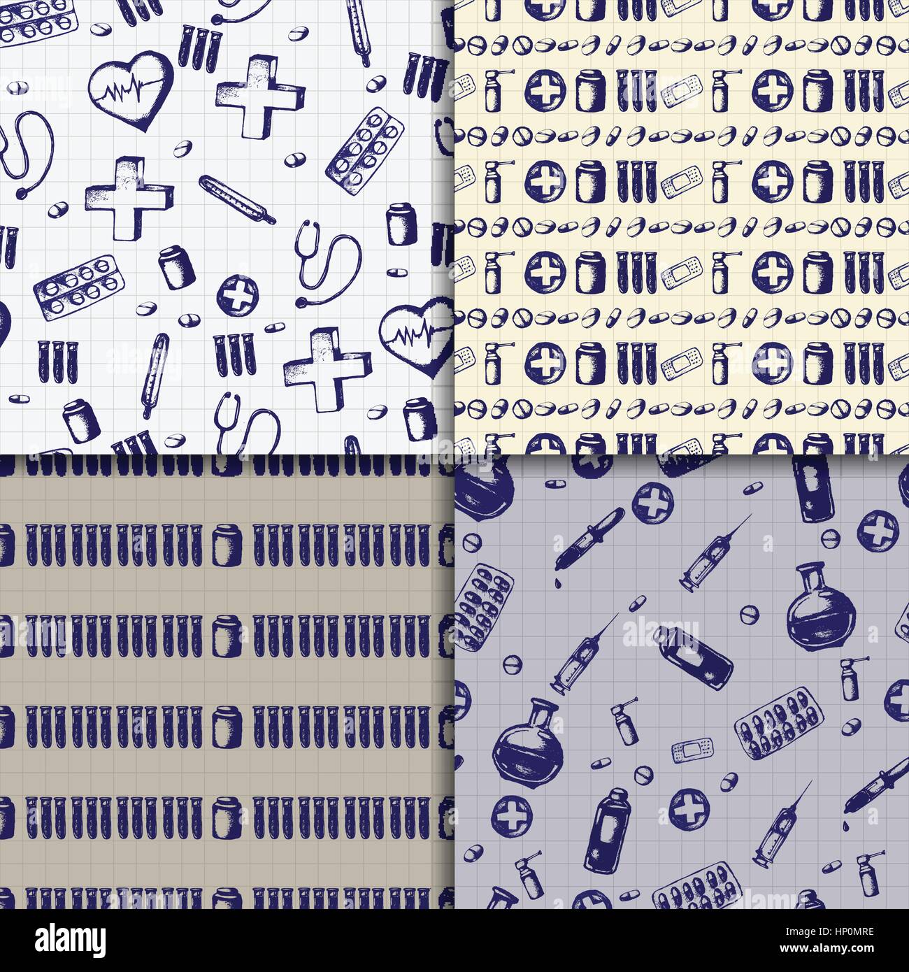 Vector doodle seamless paterns. Medicine icons set Stock Vector Image ...