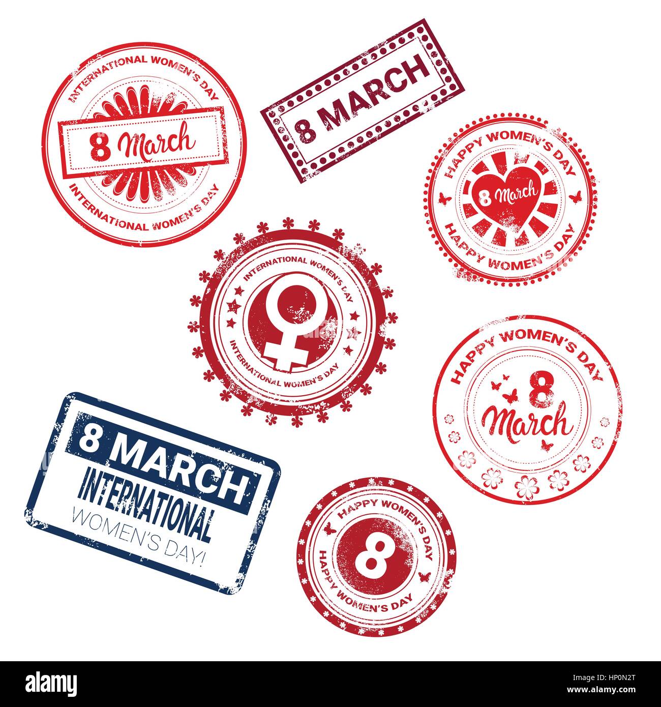 8 March International Women Day Greeting Card Stamp Icon Set Stock ...