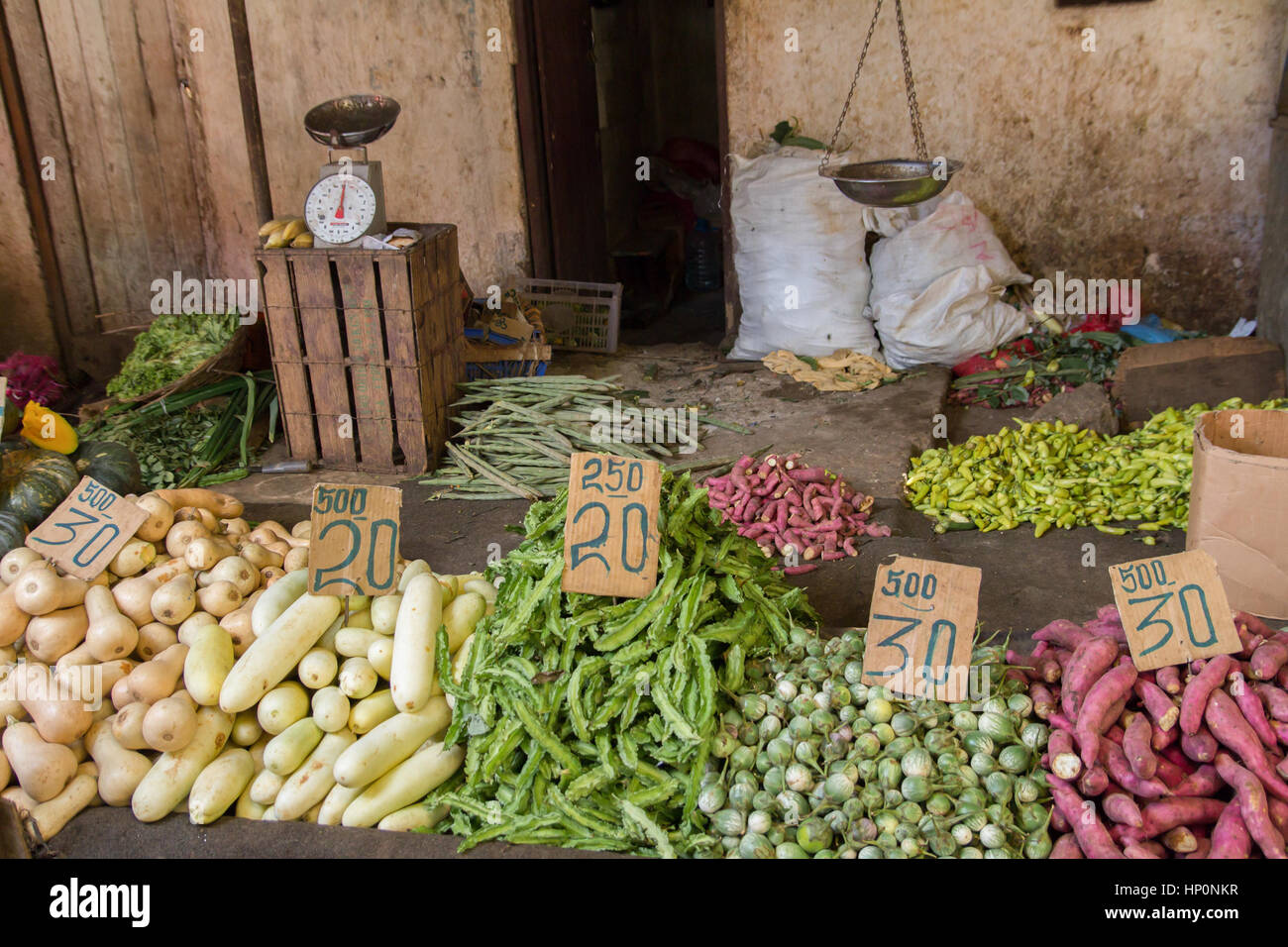 vegetable stall selling fresh vegetables on indian street market Stock ...