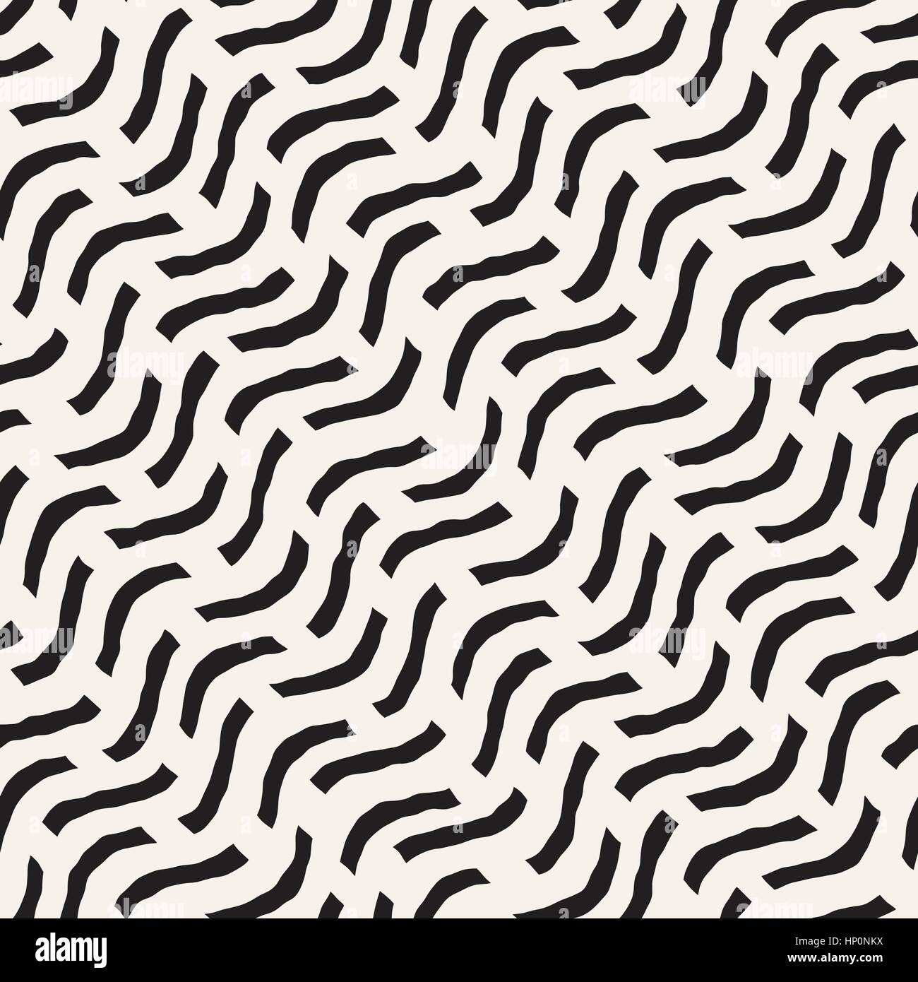 Hand Drawn Scattered Wavy Lines Monochrome Texture. Abstract Freehand ...