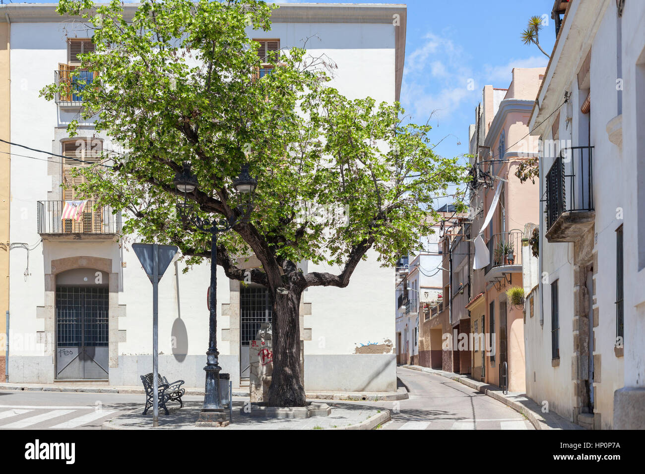 CANET DE MAR,SPAIN-MAY 31,2016: Street view of catalan village of Canet ...