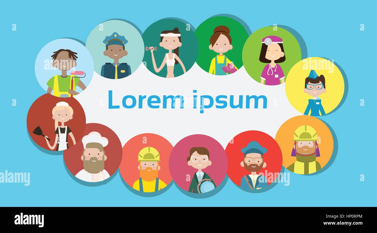 People Group Different Occupation Icon Set, Employees Mix Race Workers ...