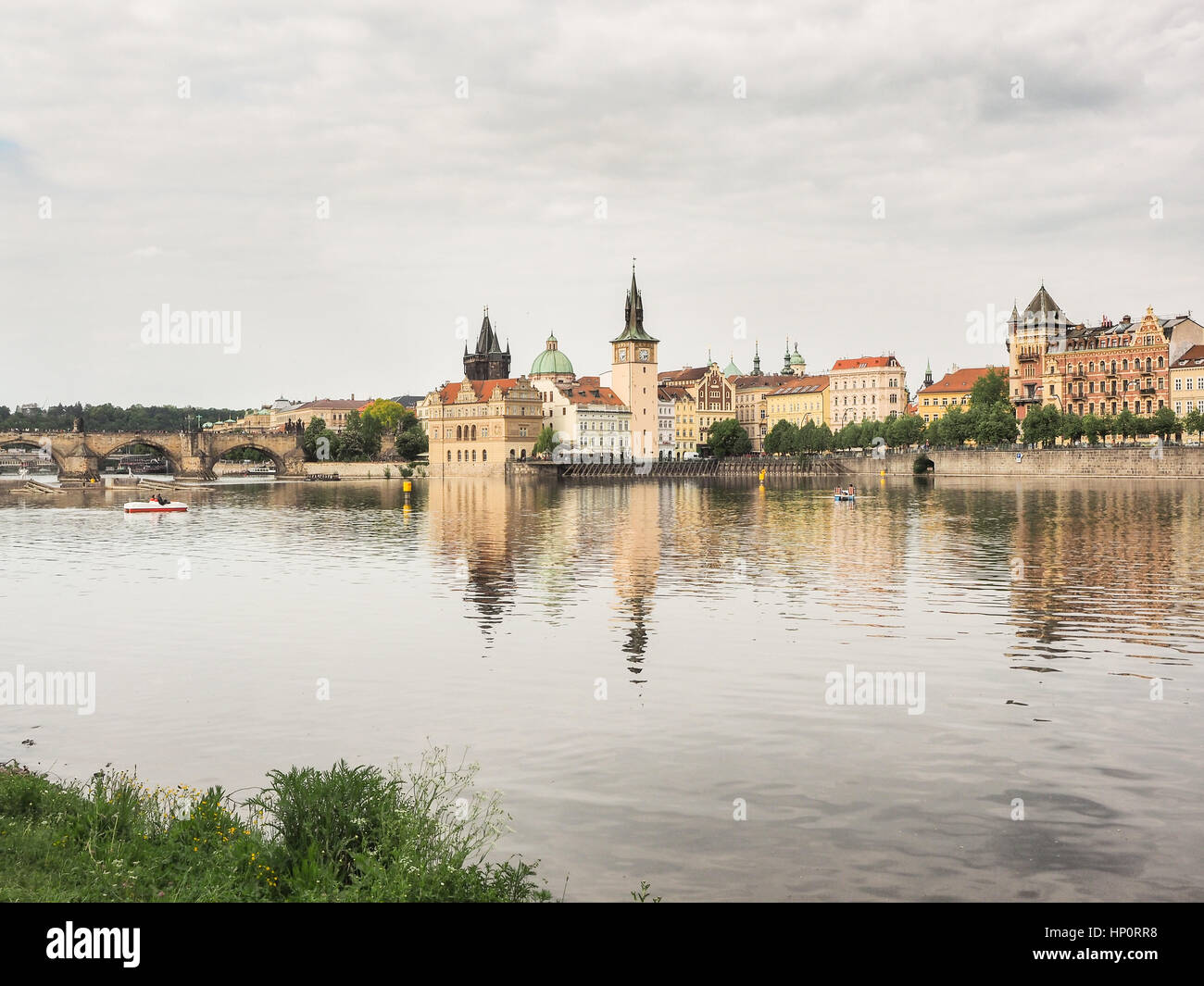 Cityscape of Prague, capital of Czechia, with river Vltava and Charles ...