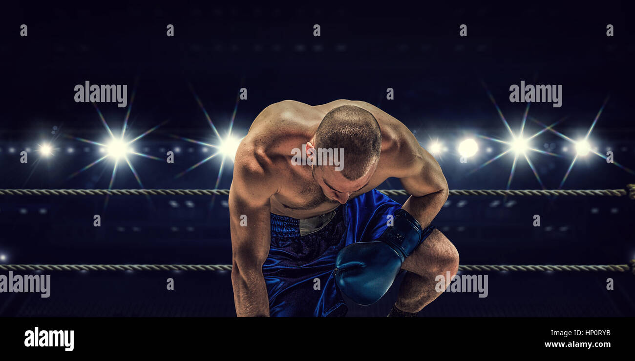Professional box fighter on grand arena. Mixed media Stock Photo - Alamy