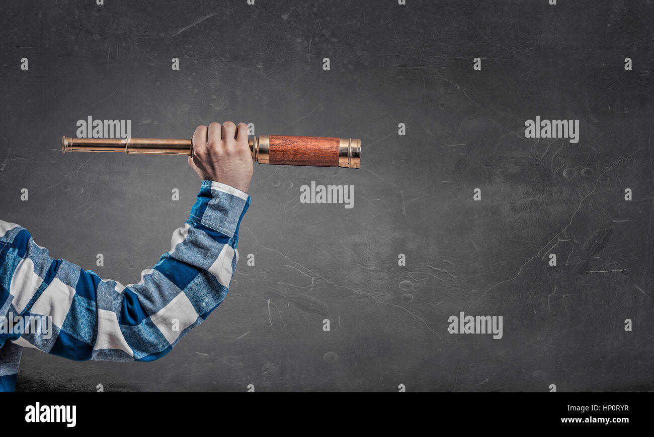 Old telescope close up in person hand Stock Photo - Alamy