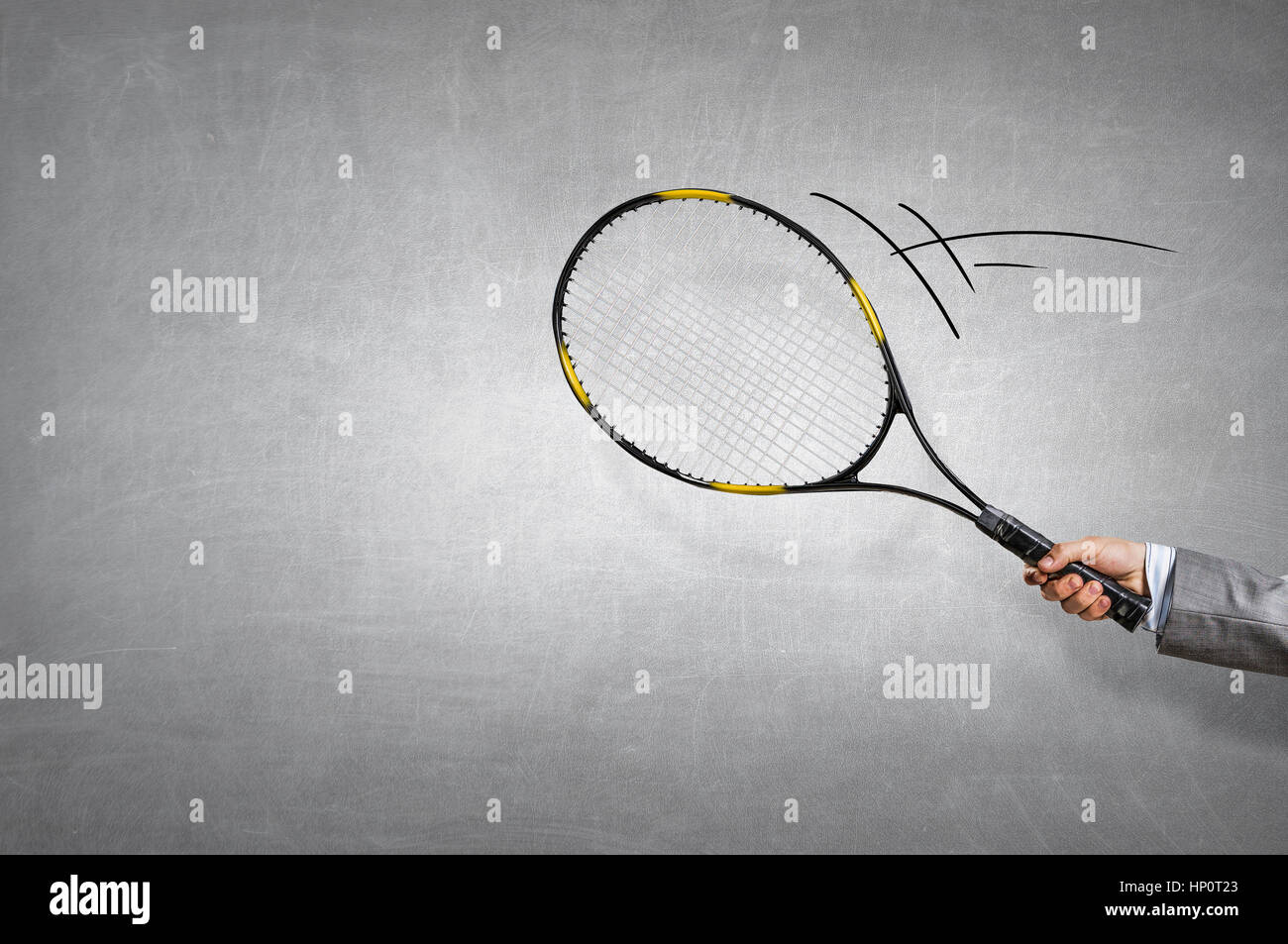 Close up on hand with big tennis racket Stock Photo - Alamy