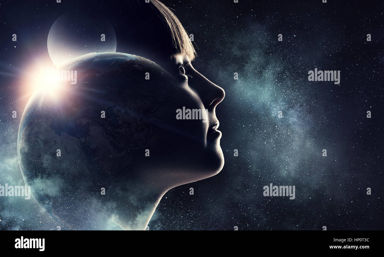Profile image of cute girl and night sky background. Elements of this ...