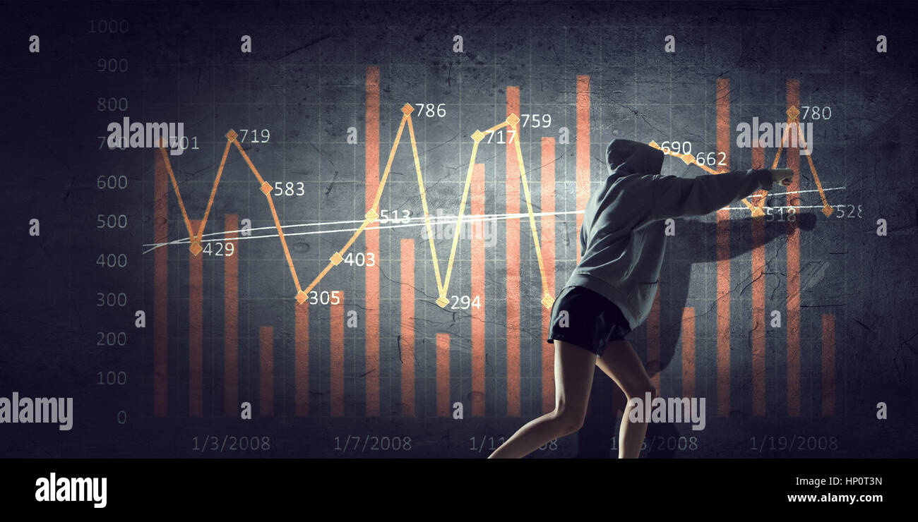 Young woman boxing against graphs background. Mixed media Stock Photo ...