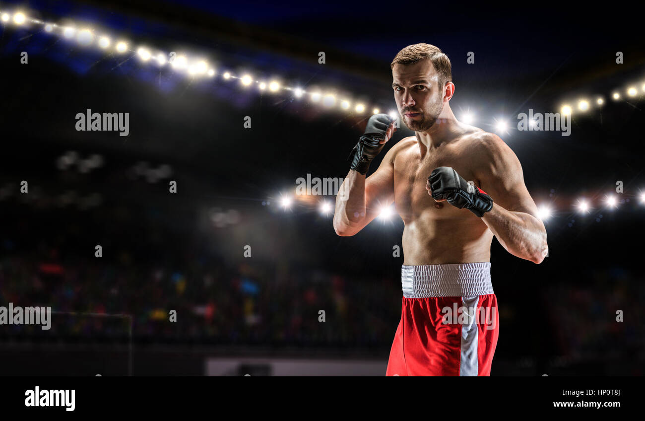 Professional box fighter on grand arena. Mixed media Stock Photo - Alamy