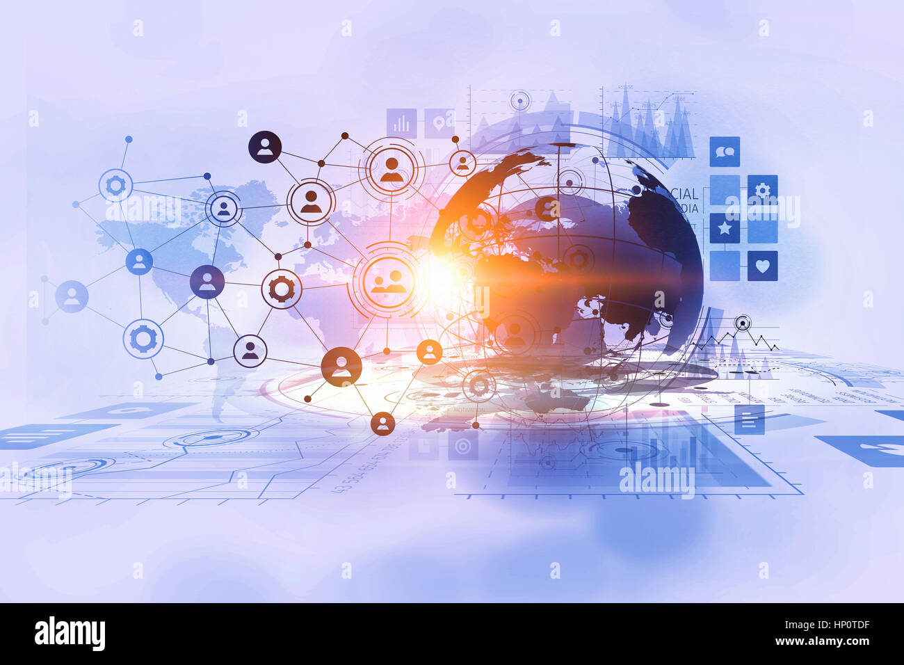 Global social media concept with technology planet and connection lines ...