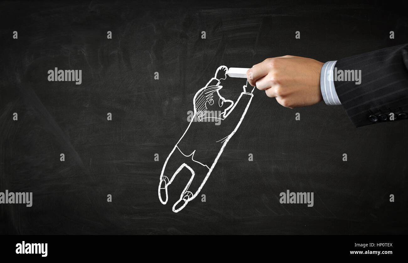 Caricature of funny businessman on chalkboard background Stock Photo ...