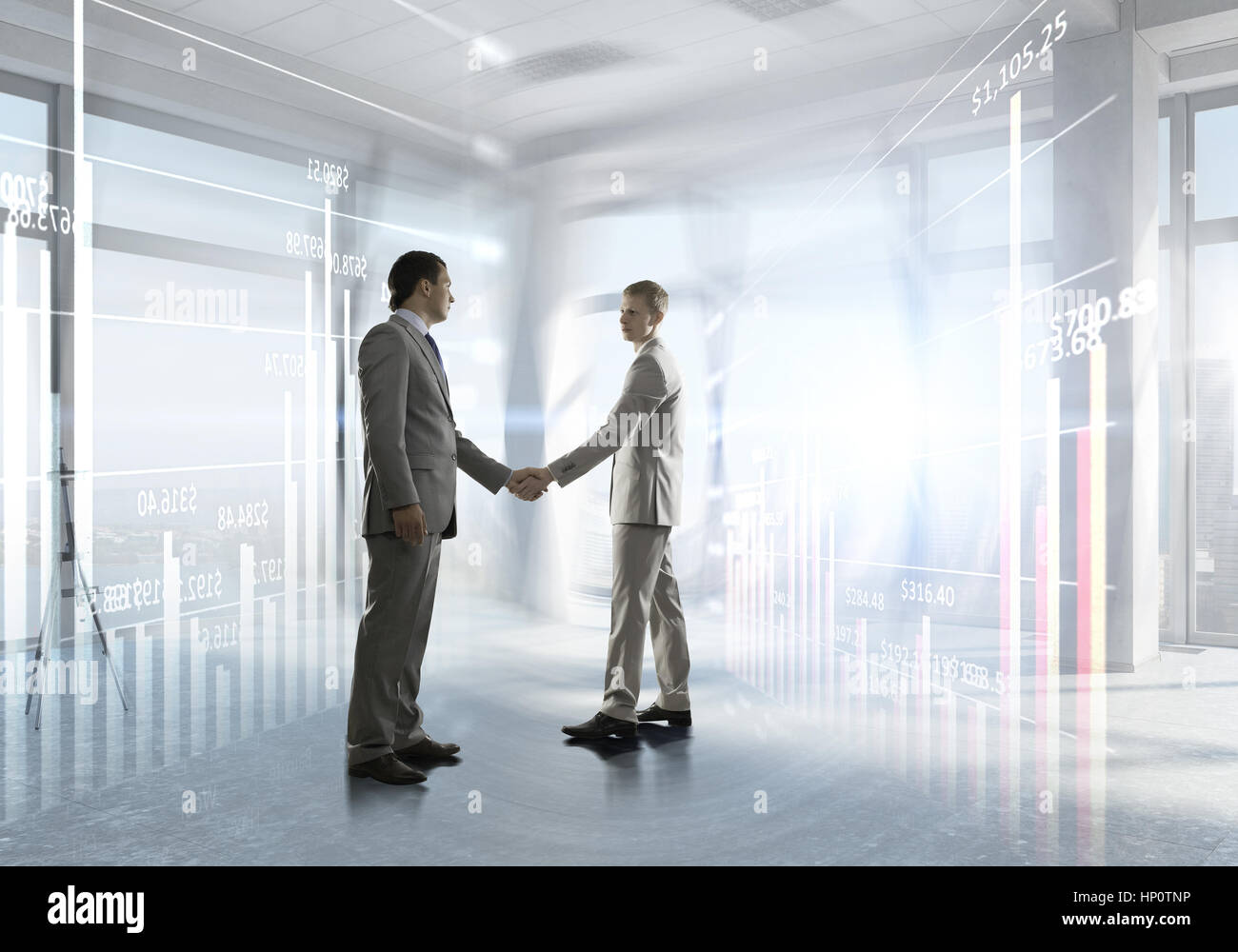 Two businessmen shaking hands to greet each other. Mixed media Stock ...