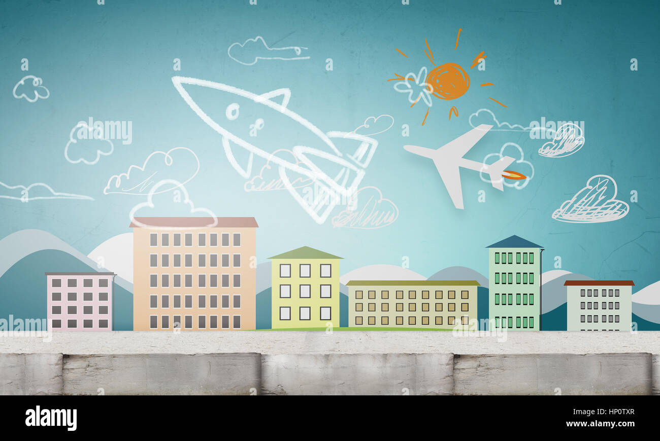 Background conceptual image with drawn cartoon spaceship Stock Photo ...