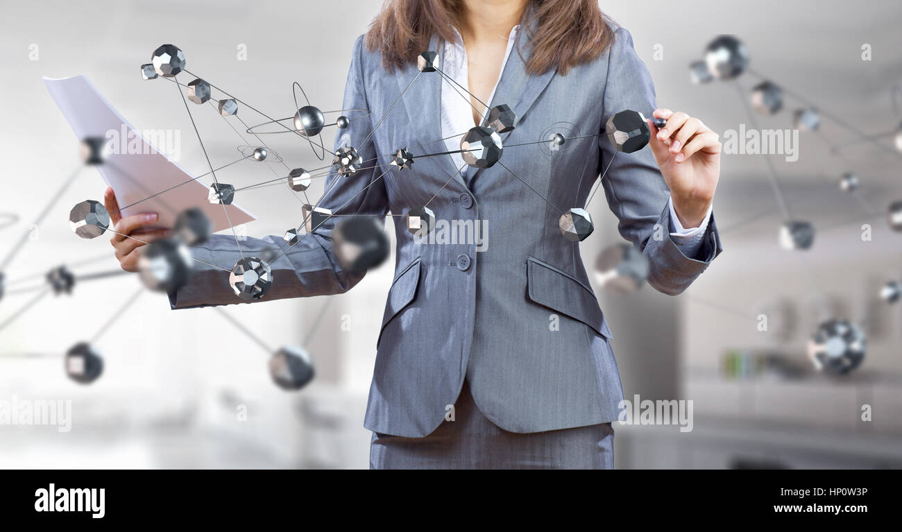 Businesswoman hand demonstrating digital connection lines in palm. 3D ...