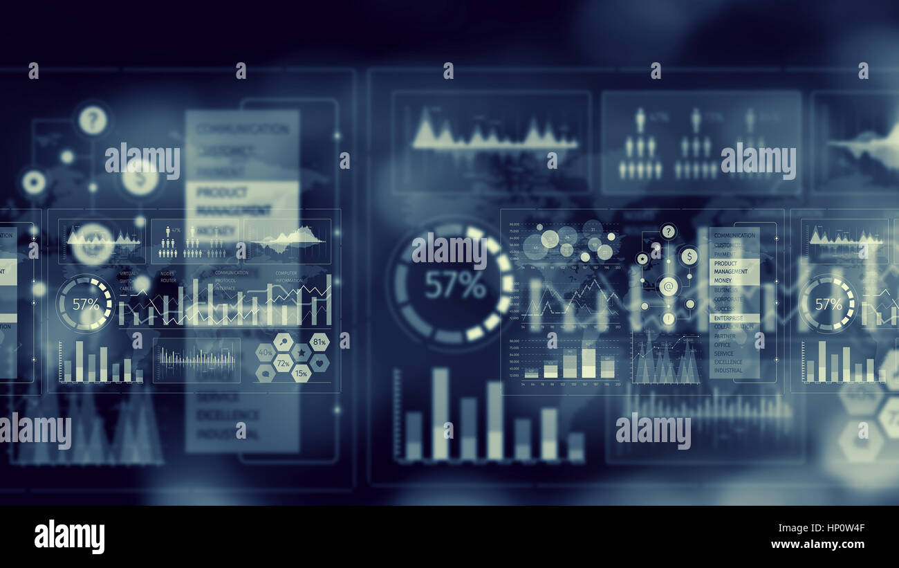 Digital interface background with graphs and diagrams. 3D rendering ...