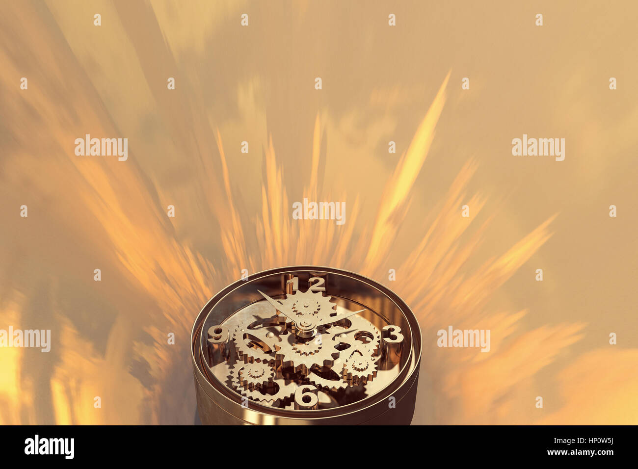 Time concept image with old clock mechanism against nature background ...
