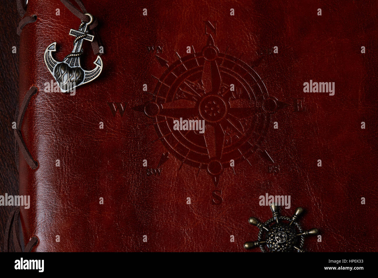 Navigation journal of retro ship with brown leather compass Stock Photo ...