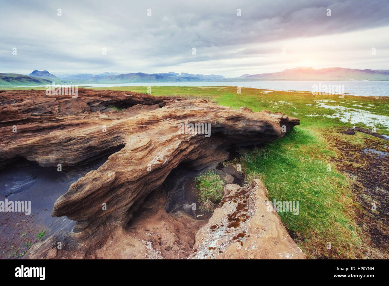 volcanic rocks in Iceland. Sunset. Beauty world Stock Photo - Alamy