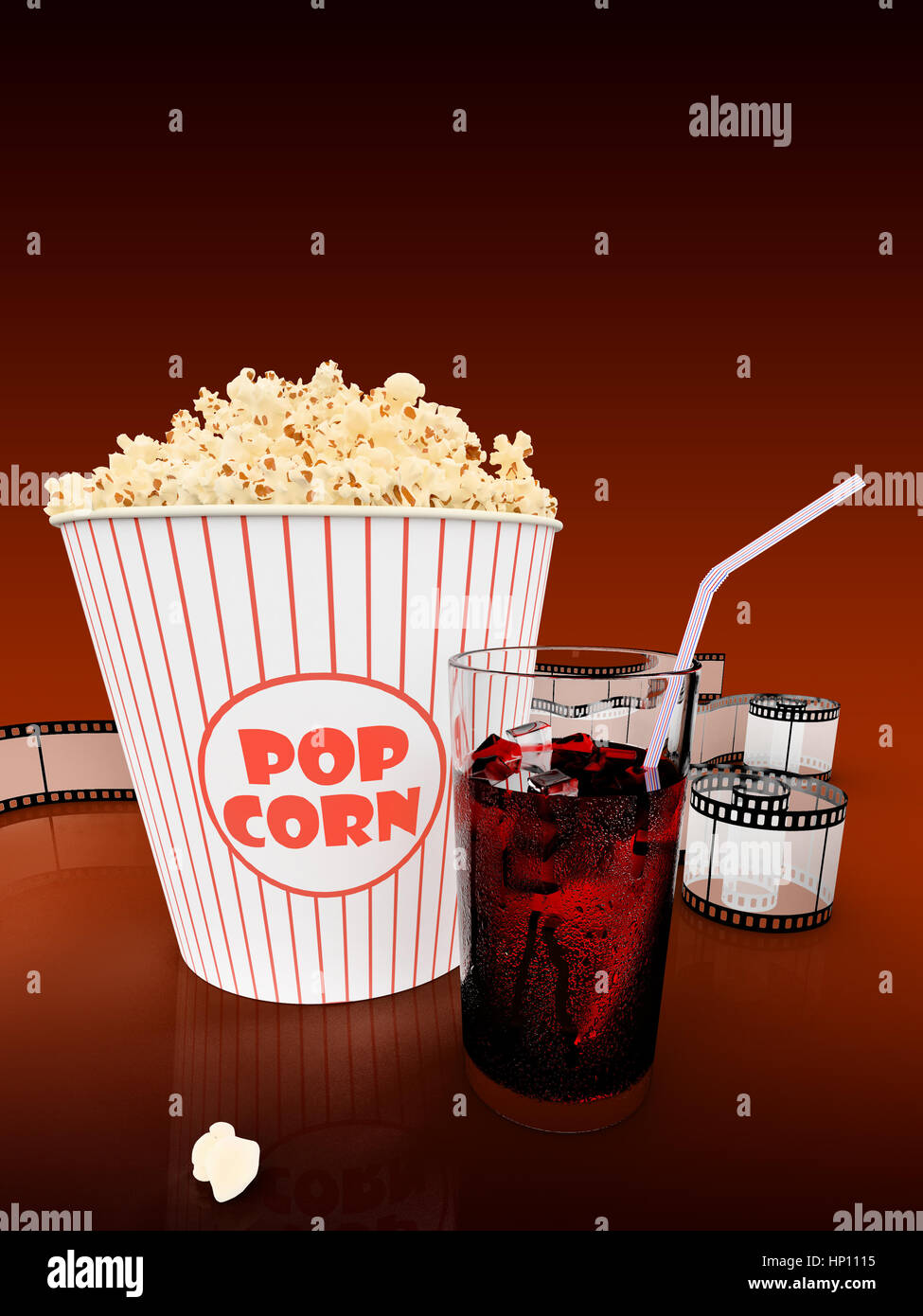 Popcorn and fast food drink. 3Drendering Stock Photo - Alamy