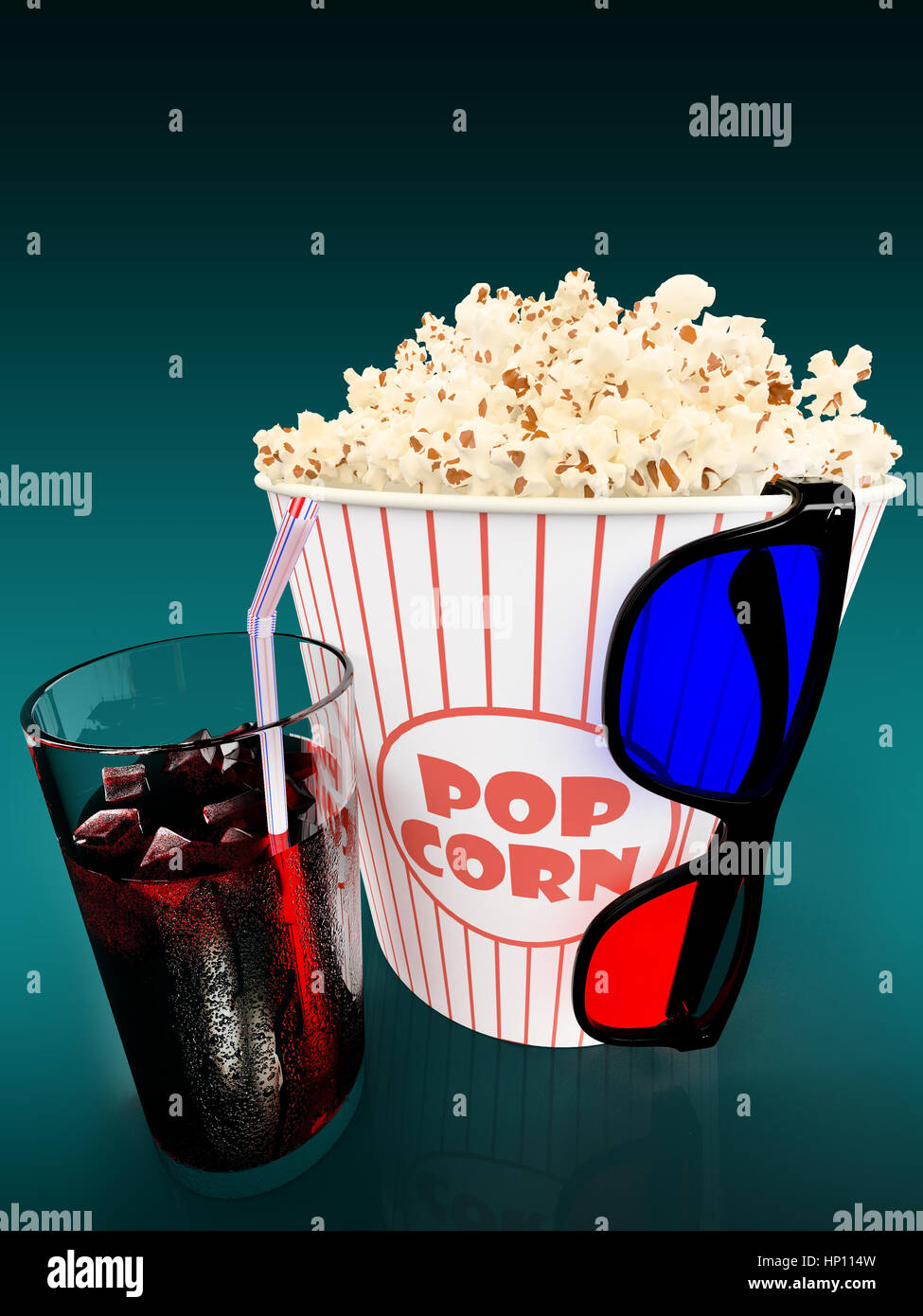 Popcorn and fast food drink. 3Drendering Stock Photo - Alamy