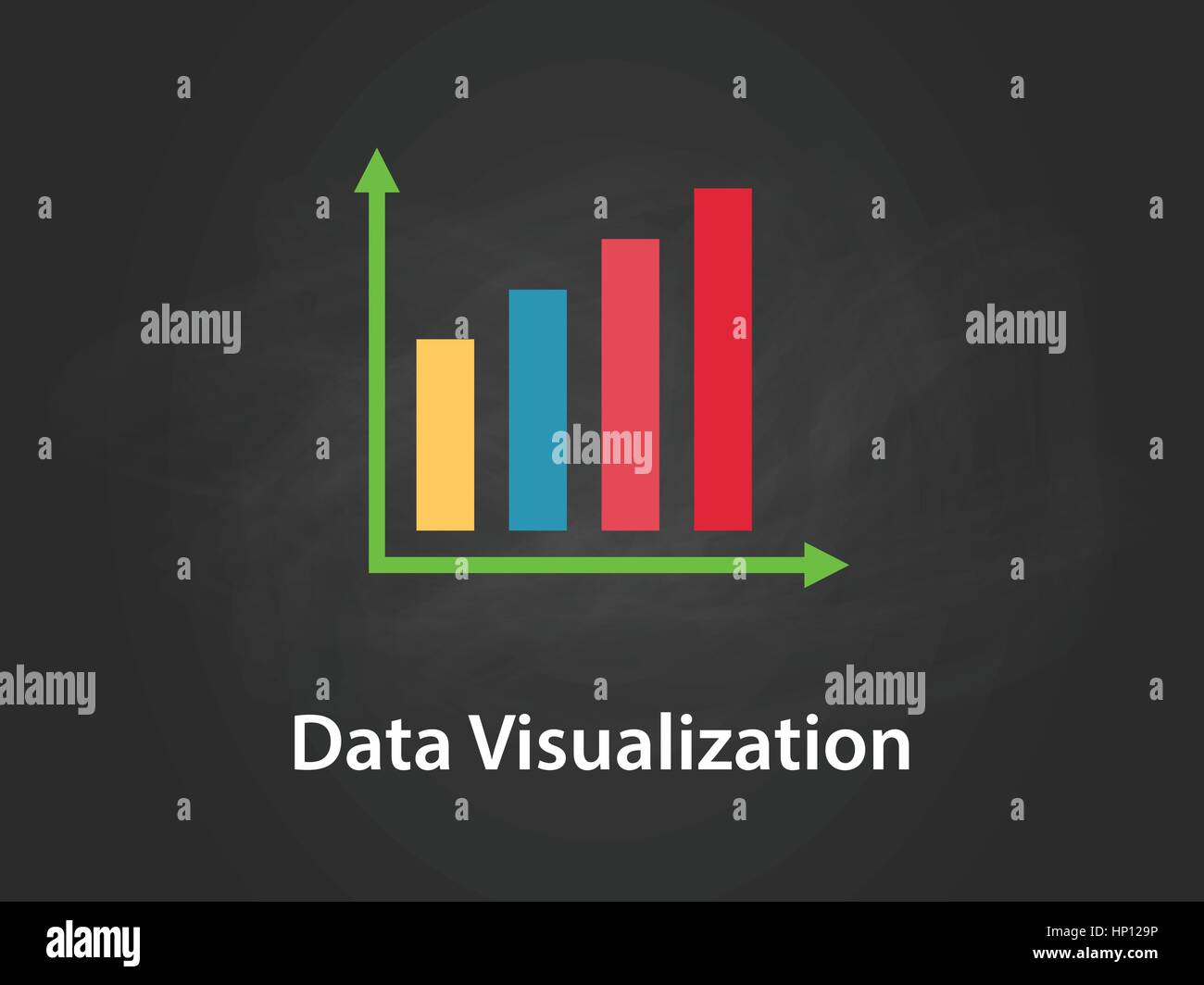 data visualization chart illustration with colourful bar, green arrow ...