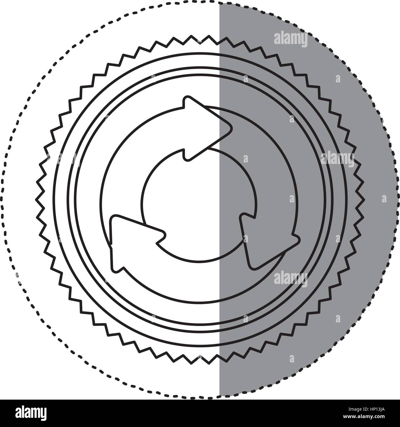 monochrome contour sticker with circular recycling symbol vector ...