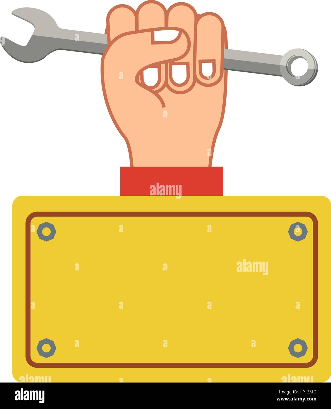 colorful silhouette plaque with hand holding wrench vector illustration ...