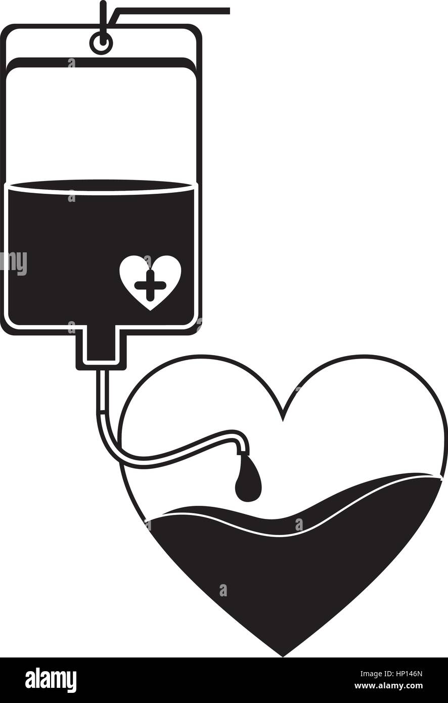 silhouette bag donate blood and heart shape vector illustration Stock ...
