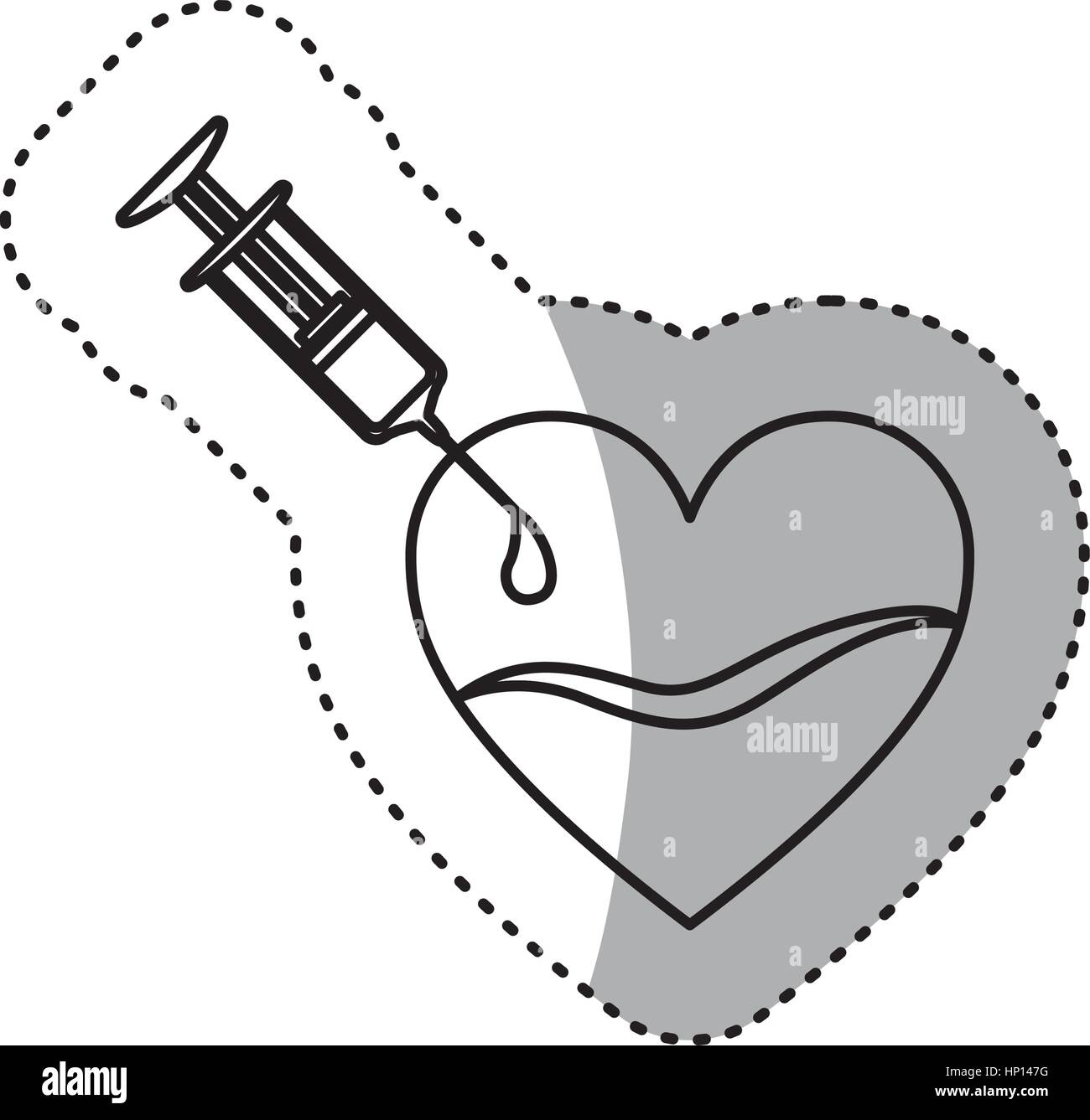 contour sticker needle syringe donate blood in heart shape vector ...