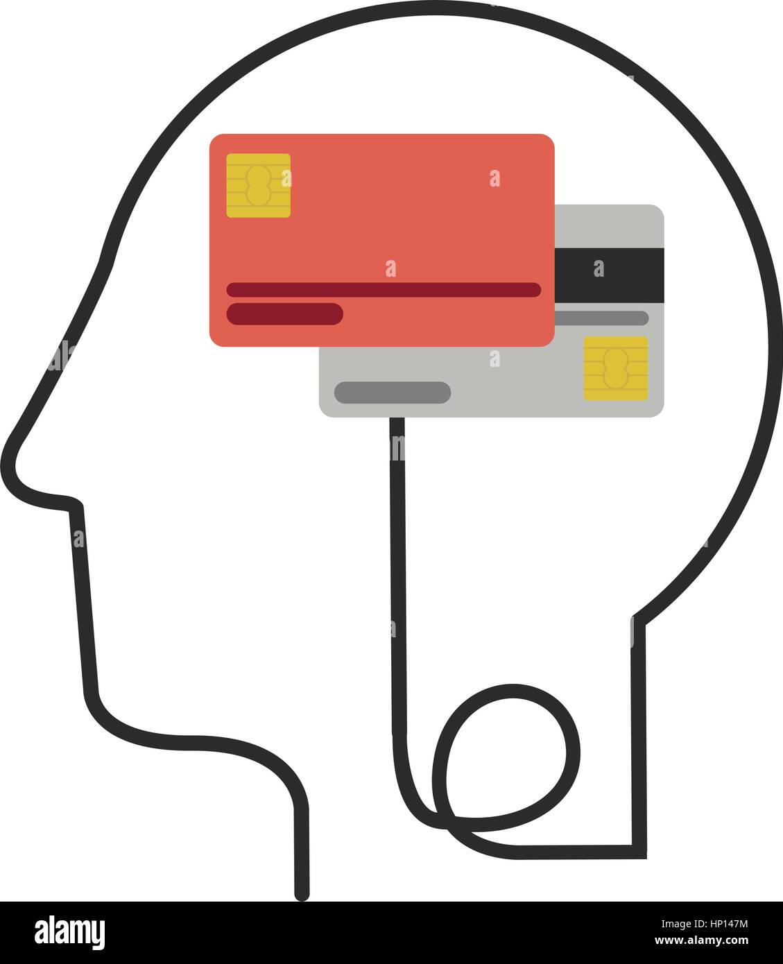 silhouette profile human head with debit and credit cards vector ...