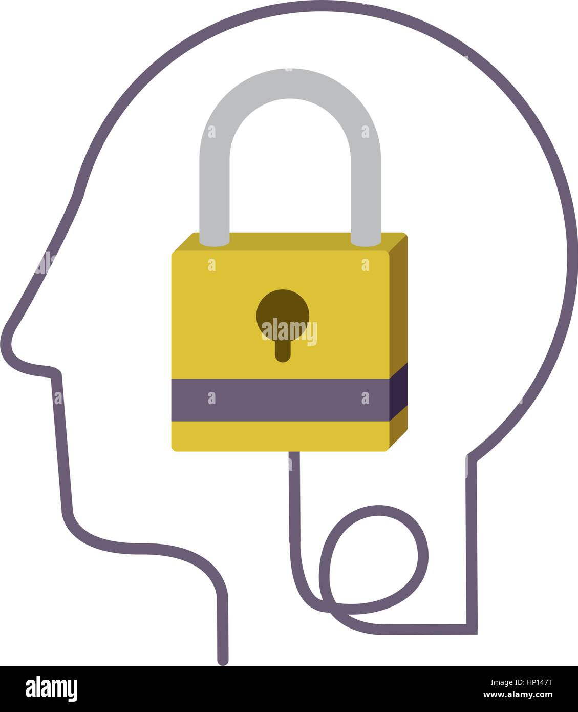 silhouette profile human head with closed padlock vector illustration ...