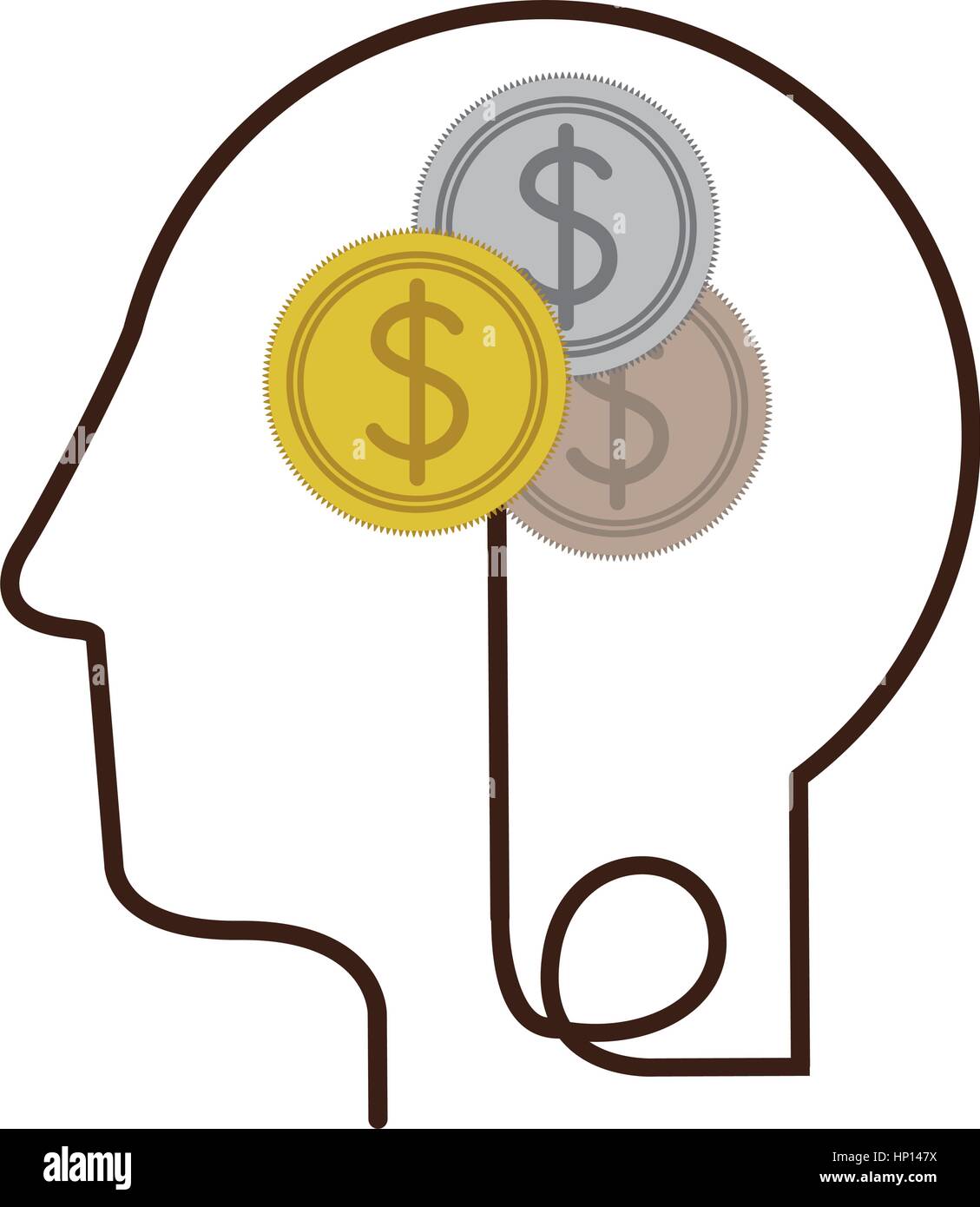 silhouette profile human head with coins with dollar symbol vector ...