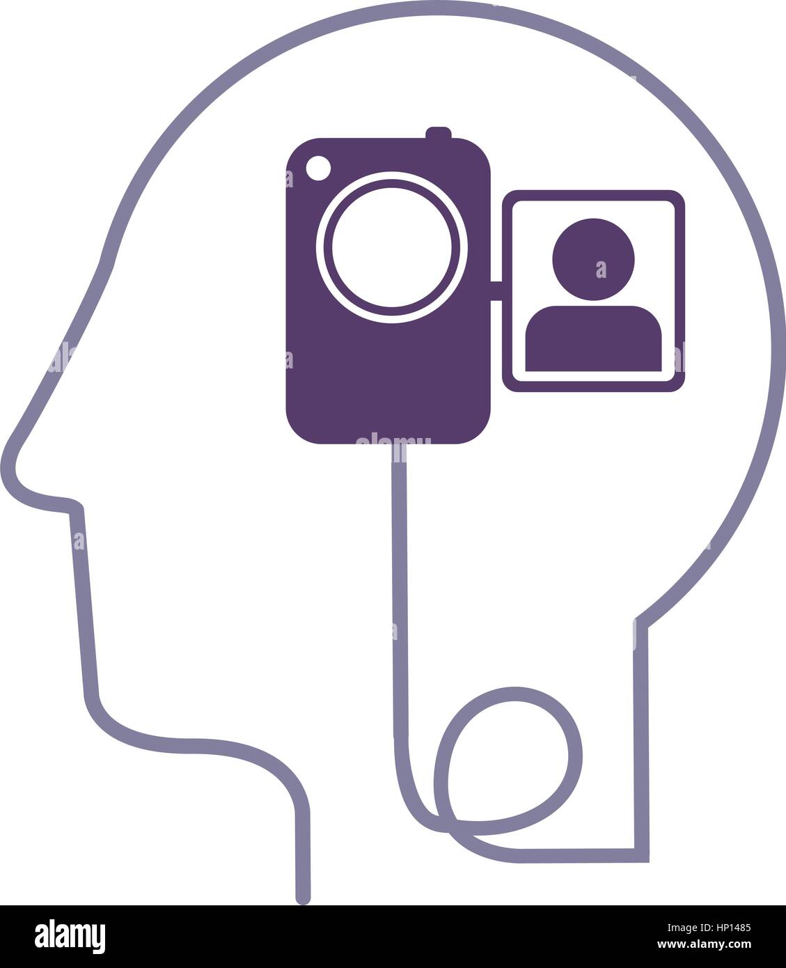 silhouette profile human head with video camera vector illustration ...