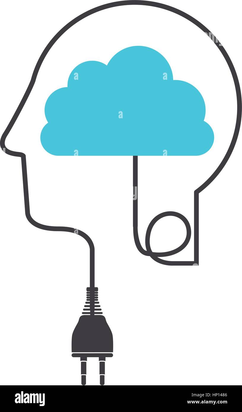 silhouette profile human head with plug connector and cloud vector ...