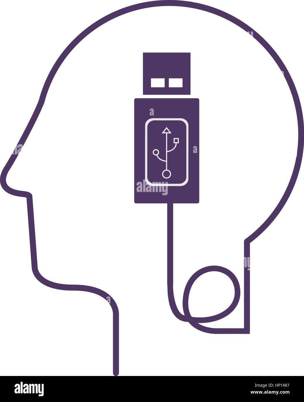 silhouette profile human head with usb device vector illustration Stock ...