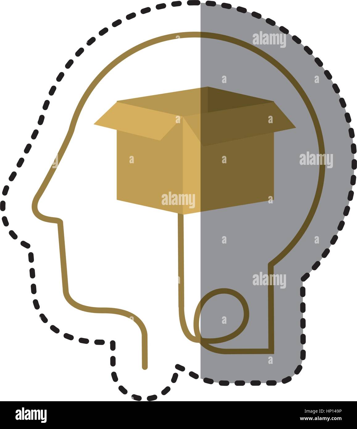 sticker silhouette profile human head with carton box vector ...